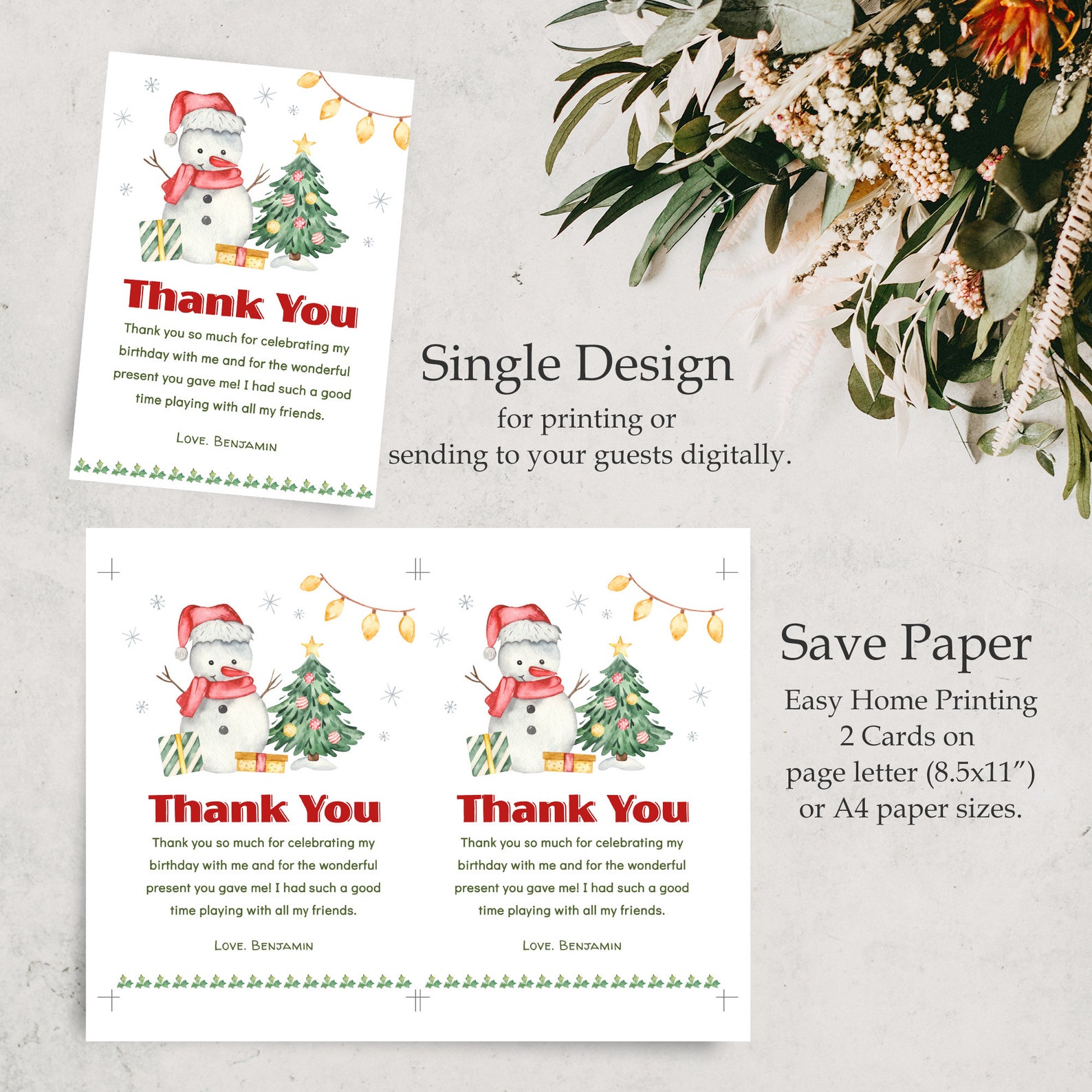 Editable Snowman Thank You Card Christmas Party Thank You - Etsy