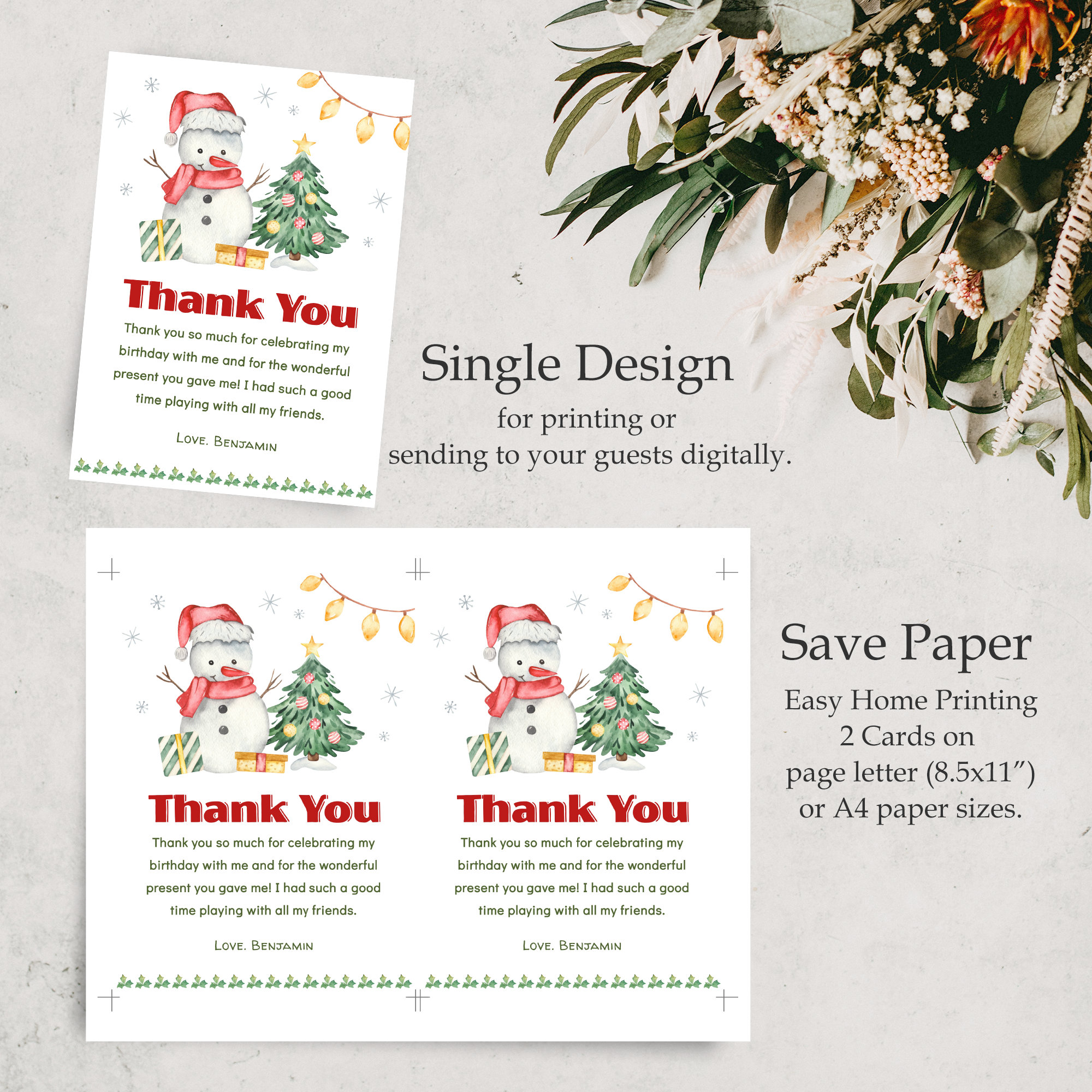 Editable Snowman Thank You Card Christmas Party Thank You - Etsy