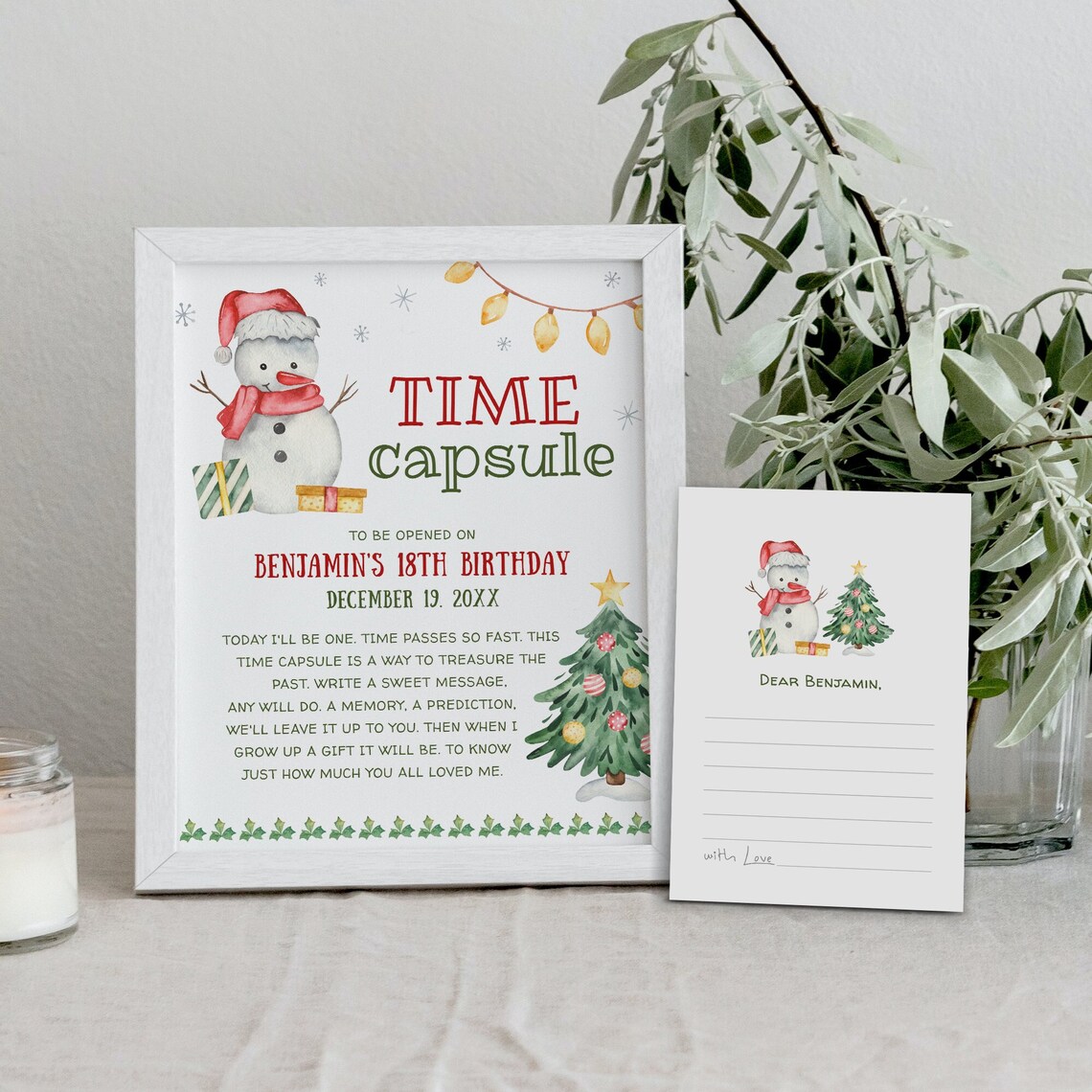 Editable Snowman Time Capsule Sign Snowman Message Cards - Etsy