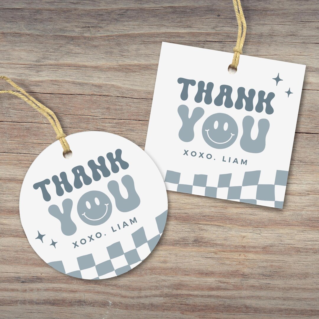 One Happy Dude Birthday Favor Tags, Retro Smiley Face Gift Tags, Boy ...