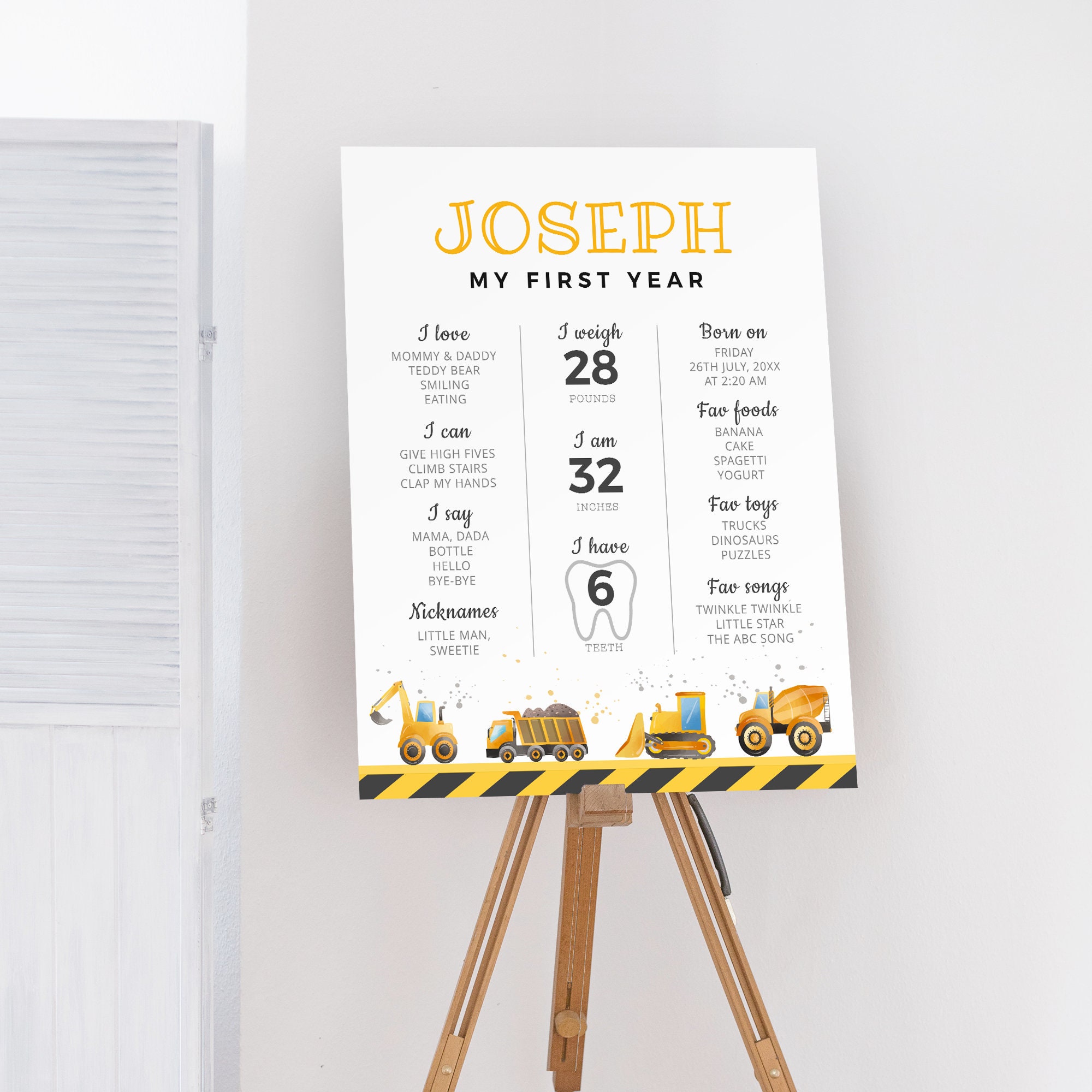 Editable Construction Birthday Milestone Sign, Digger Birthday ...