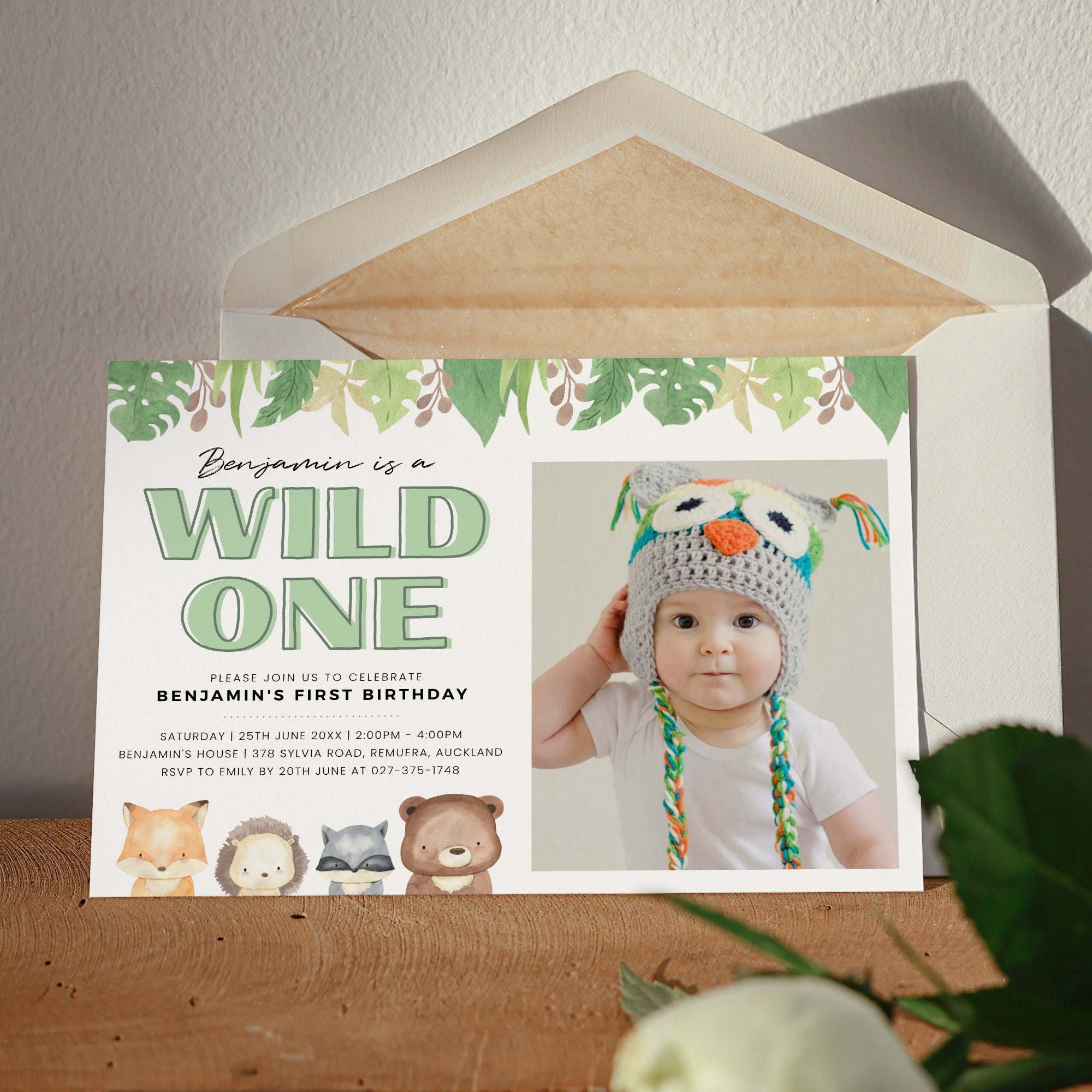 Editable Wild One Birthday Invitation With Photo Woodland - Etsy