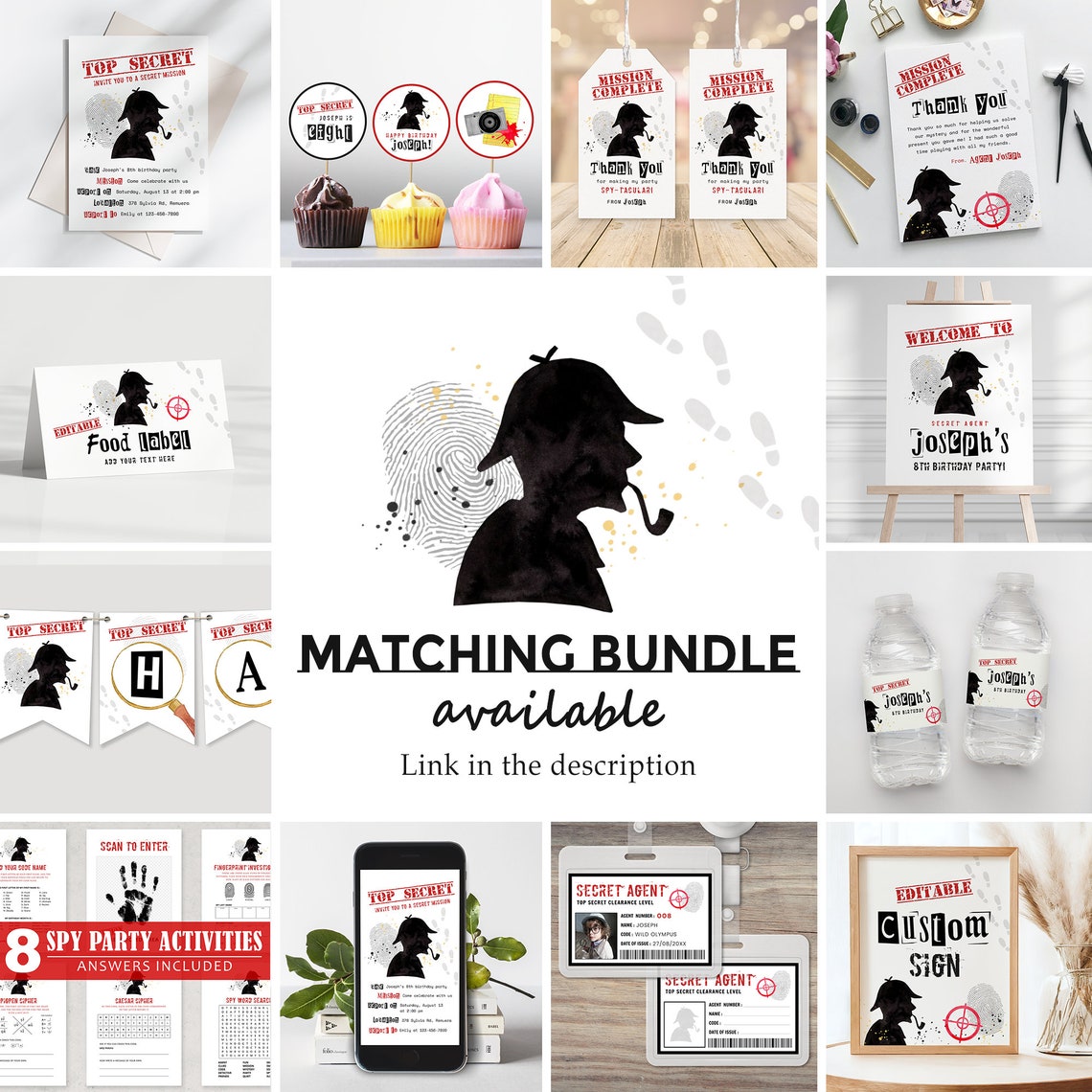 Editable Spy Birthday Photo Invitation, Modern Secret Agent Party ...