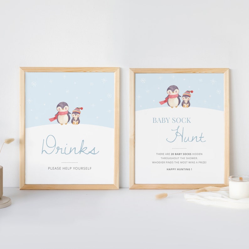 8 Editable Custom Signs, Penguin Baby Shower Custom Signs, Christmas ...