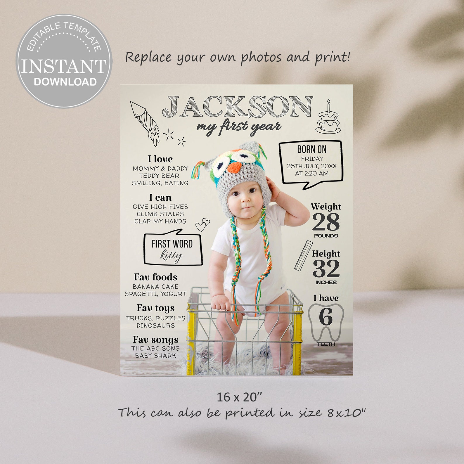 Editable Photo Milestone Sign Modern First Birthday Sign - Etsy