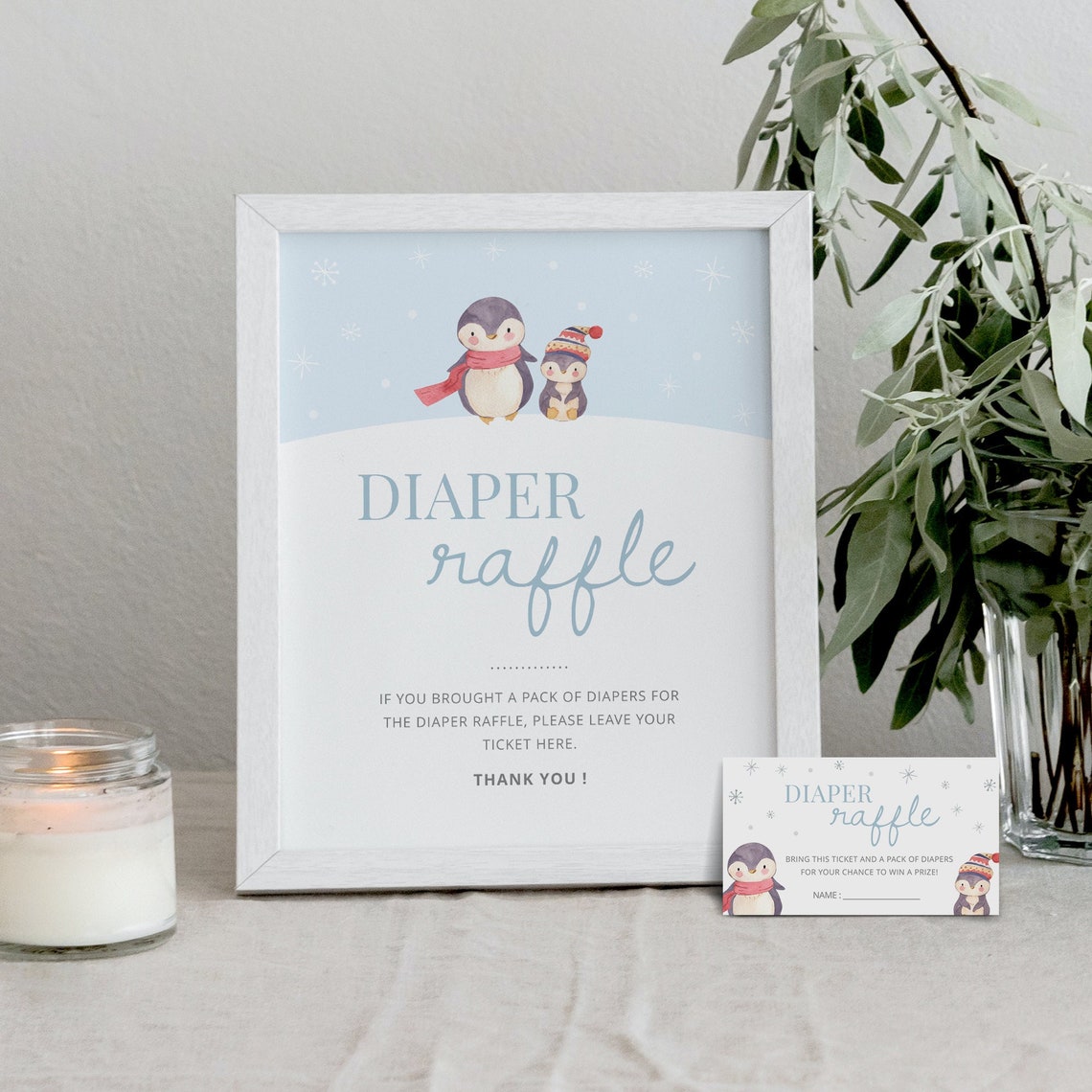 Penguin Baby Shower Diaper Raffle Sign & Matching Ticket - Etsy