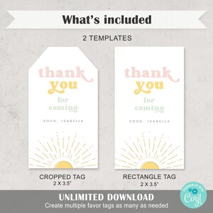 Editable Sunshine Birthday Favor Tags, Boho Sun Gift Tags, First Trip ...
