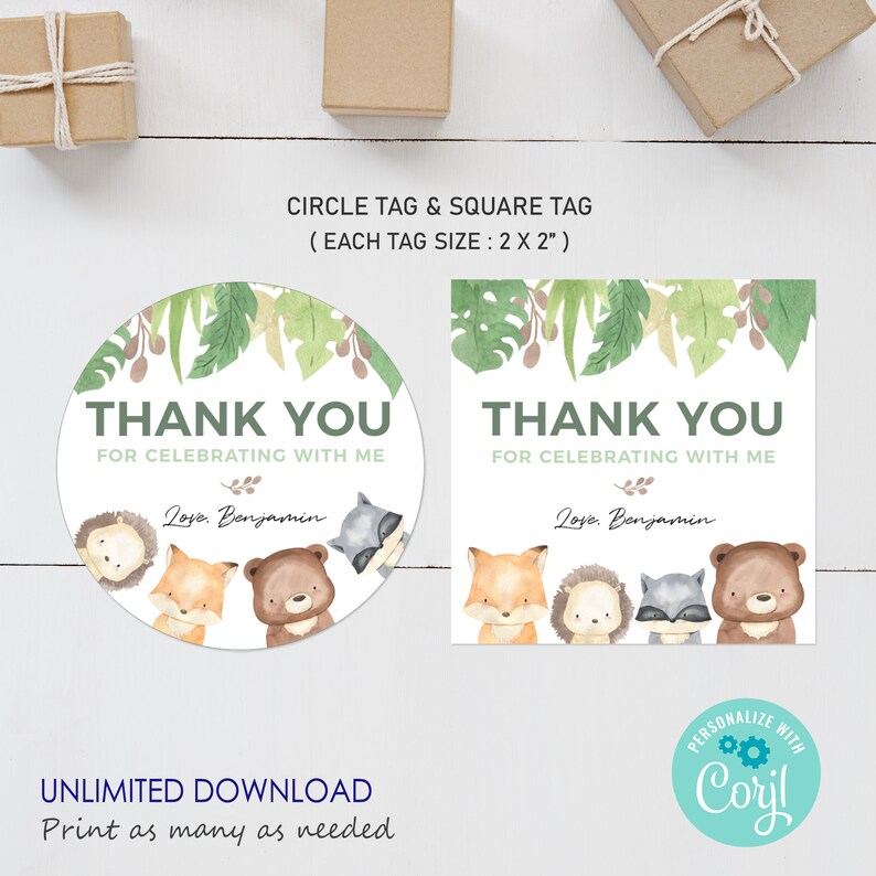 Editable Wild One Favor Tags Woodland Animals Birthday Thank - Etsy