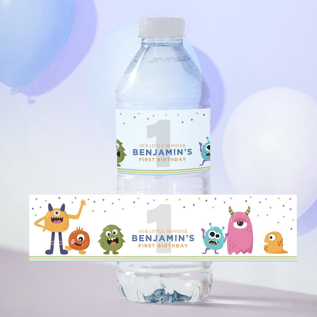 Editable Monster Birthday Water Bottle Label, Monster Party Bottle ...