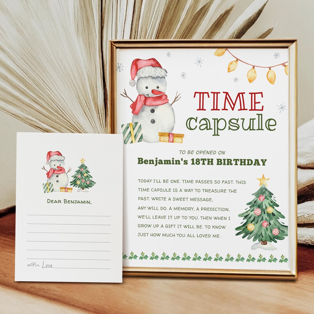 Editable Snowman Time Capsule Sign, Snowman Message Card, Christmas ...
