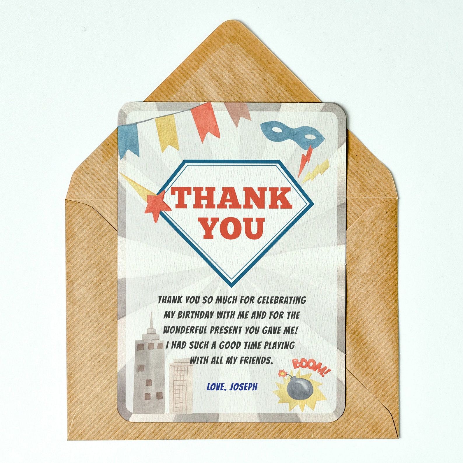 Editable Superhero Birthday Thank You Card, Superhero Party Thank You ...