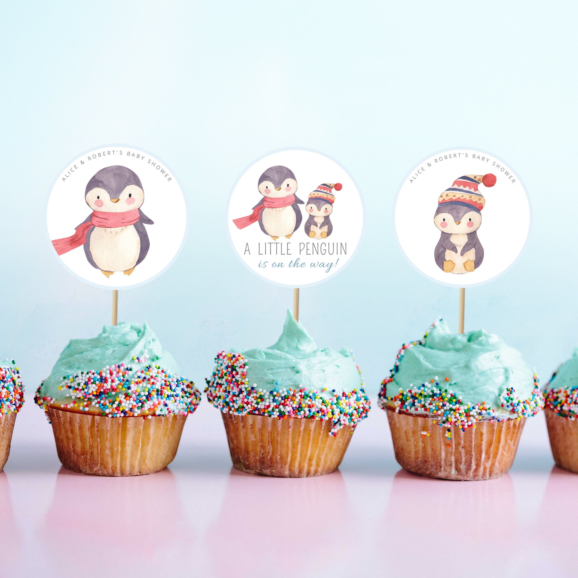 Editable Penguin Baby Shower Cupcake Toppers Penguin Party - Etsy