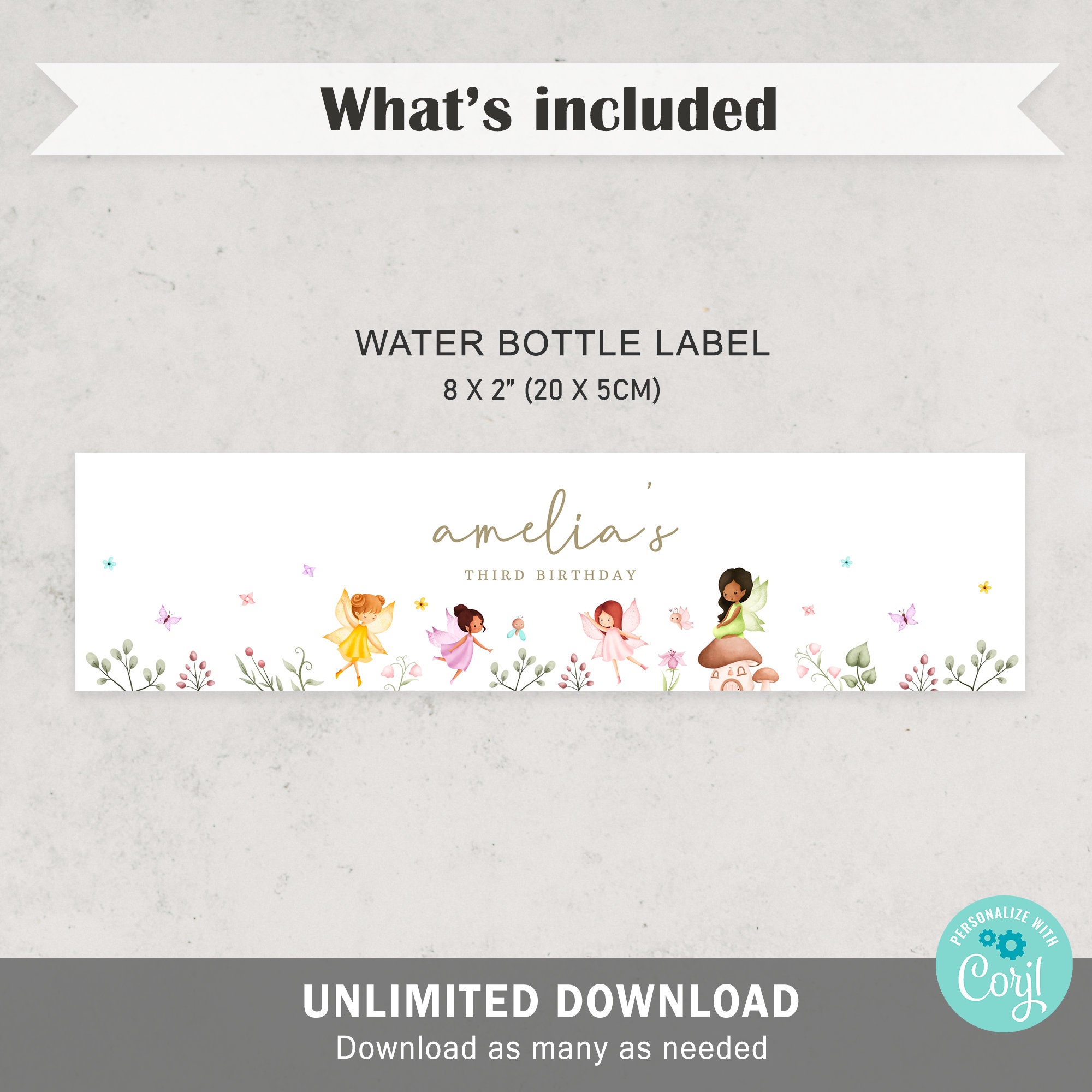Editable Fairy Birthday Water Bottle Label, Magical Fairy Garden, Girl ...