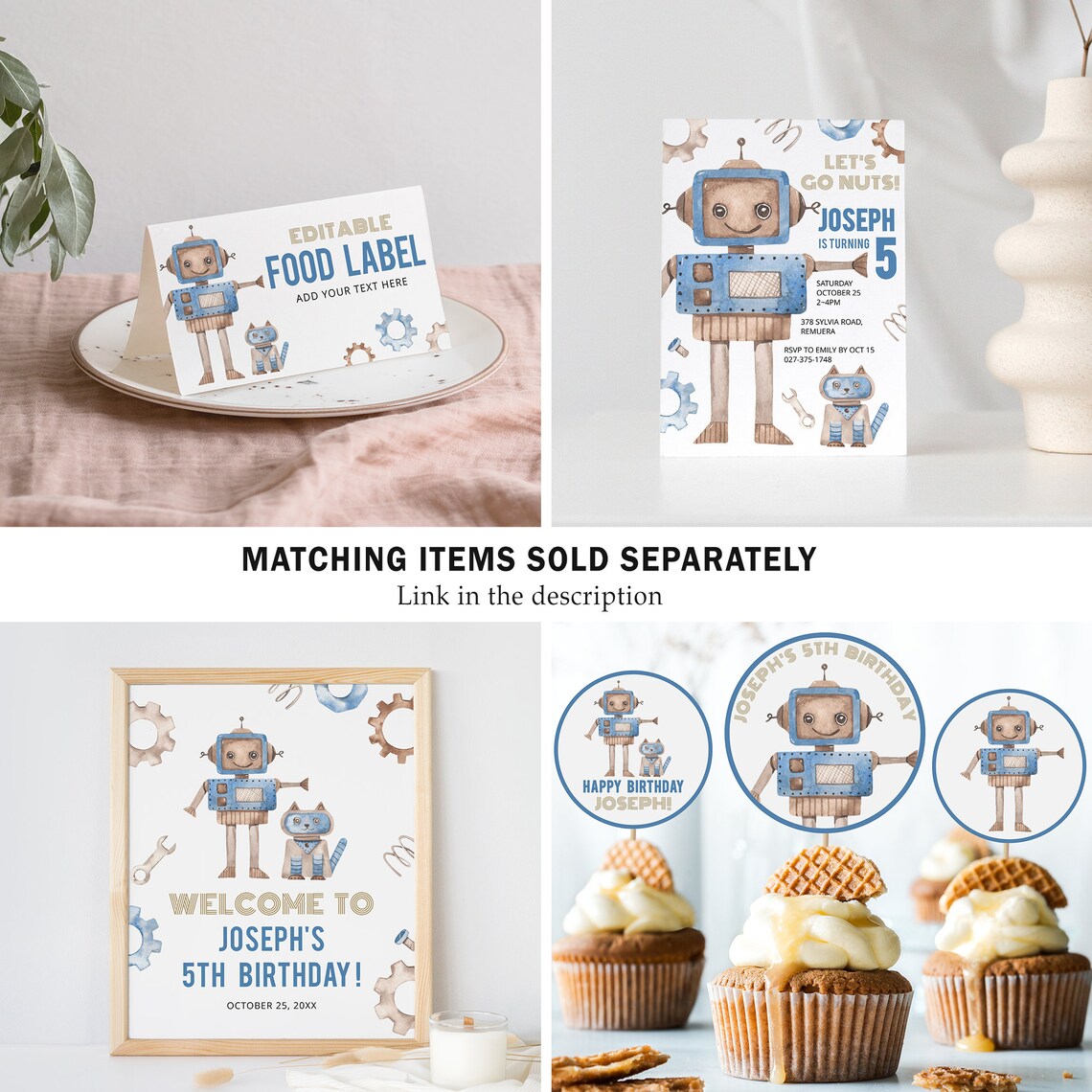Editable Robot Birthday E-invitation Robot Digital Invitation - Etsy
