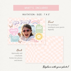 Groovy Girl Birthday Photo Invitation, Retro Butterfly Invite, Pastel ...