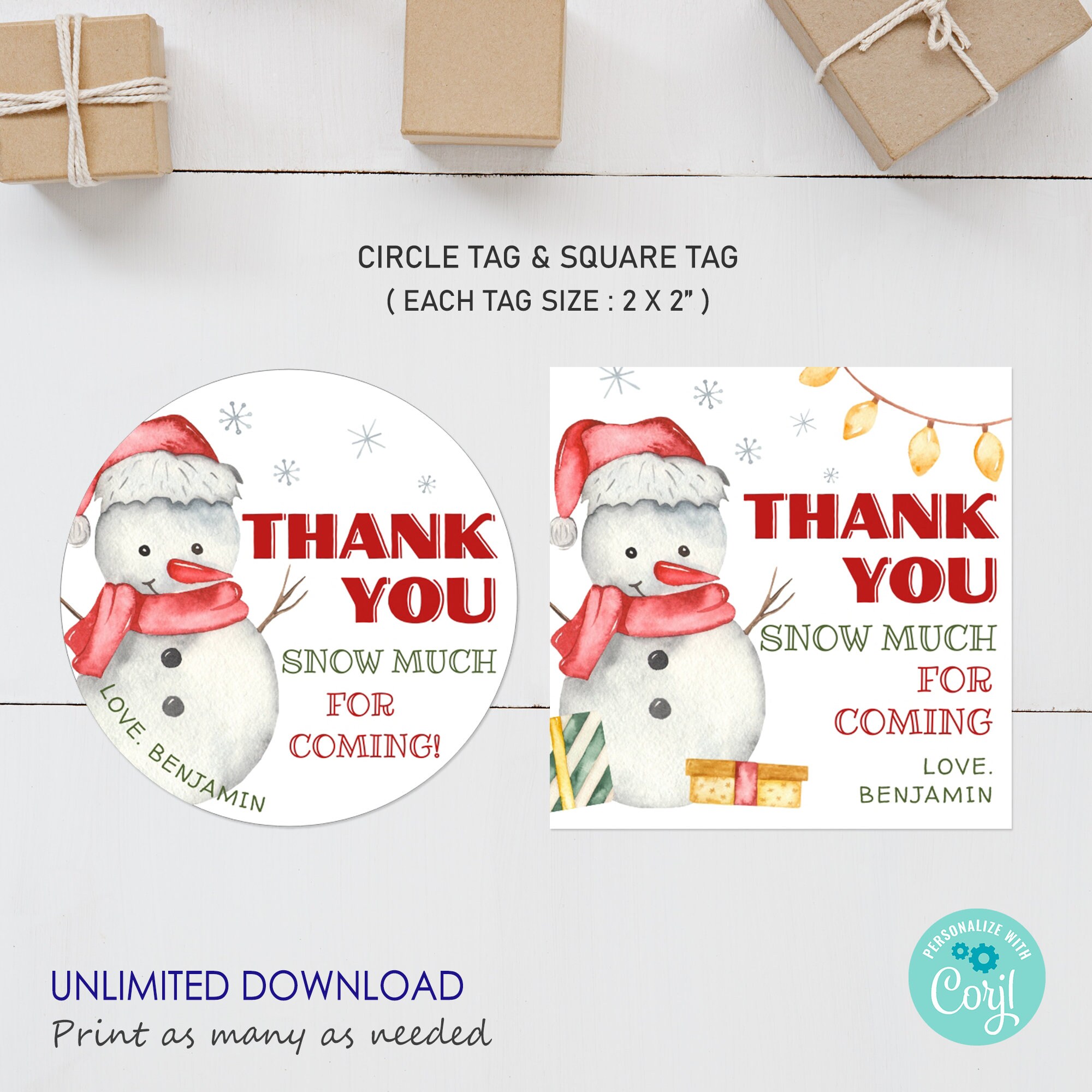 Editable Snowman Birthday Favor Tags Christmas Party Gift - Etsy