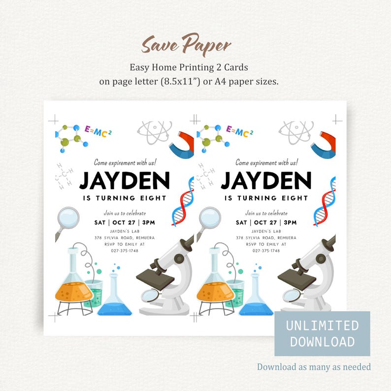 Science Birthday Party Invitation, Mad Scientist Party Invite, Science ...