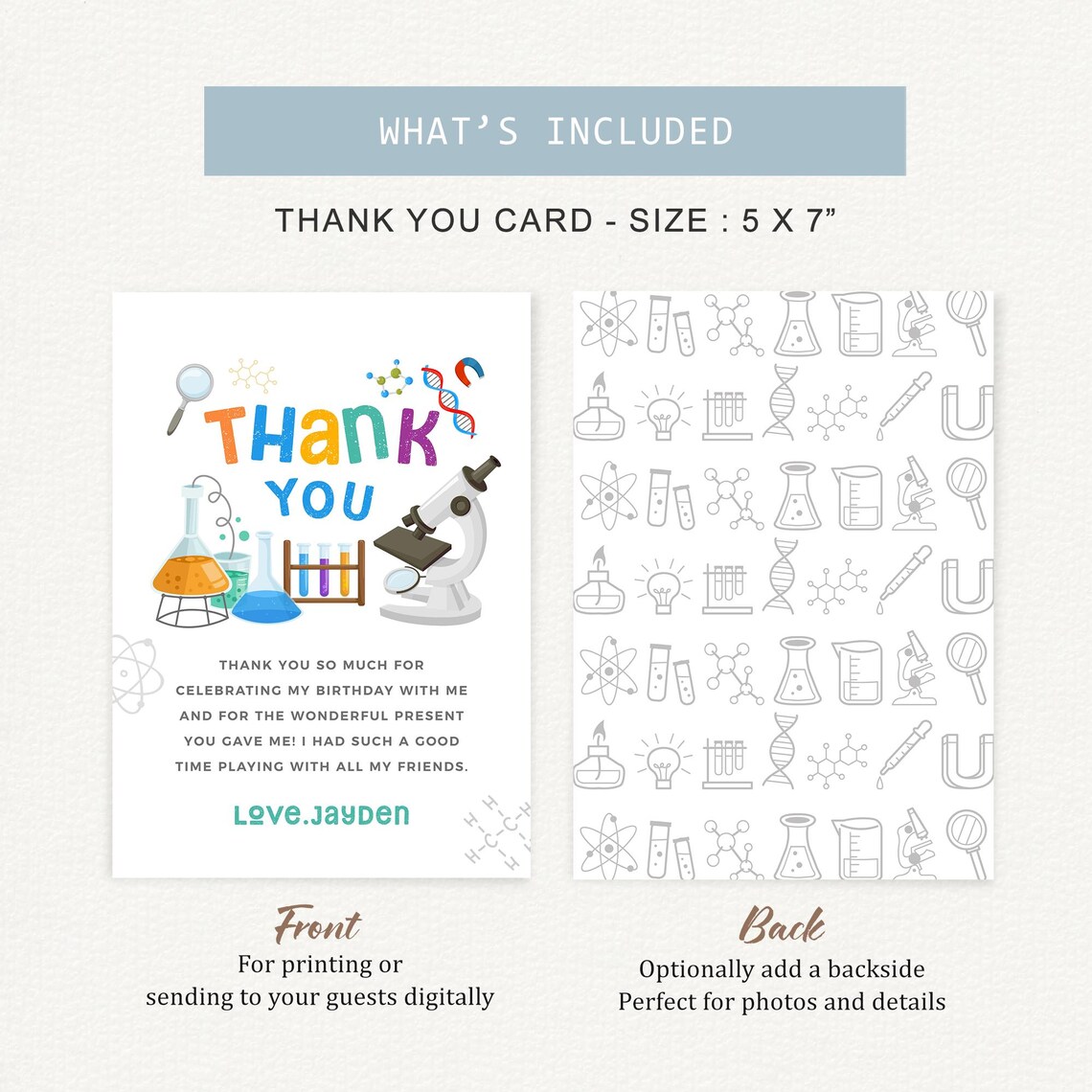 Editable Science Birthday Thank You Card, Mad Science Party Thank You ...