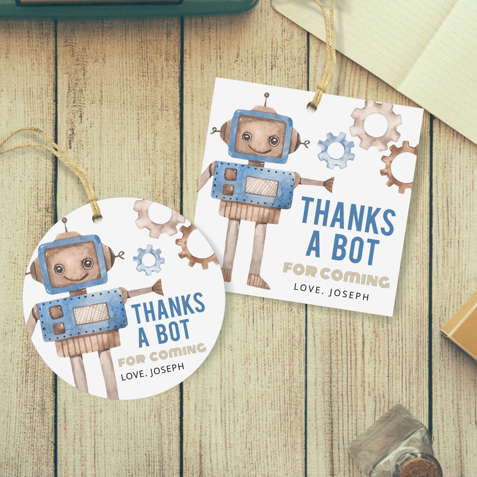 Editable Robot Favor Tags, Robot Birthday Gift Tags, Birthday Sticker ...