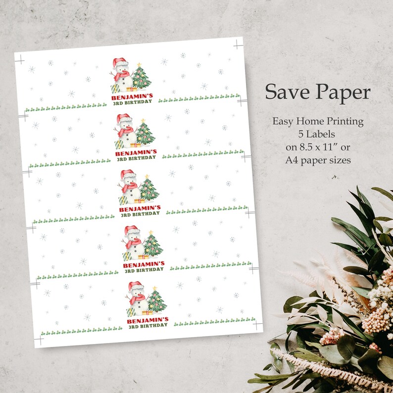 Editable Snowman Water Bottle Labels Christman Party Drink - Etsy