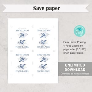 Editable Whale Birthday Food Label, Ocean Party Folded Card, Under the ...