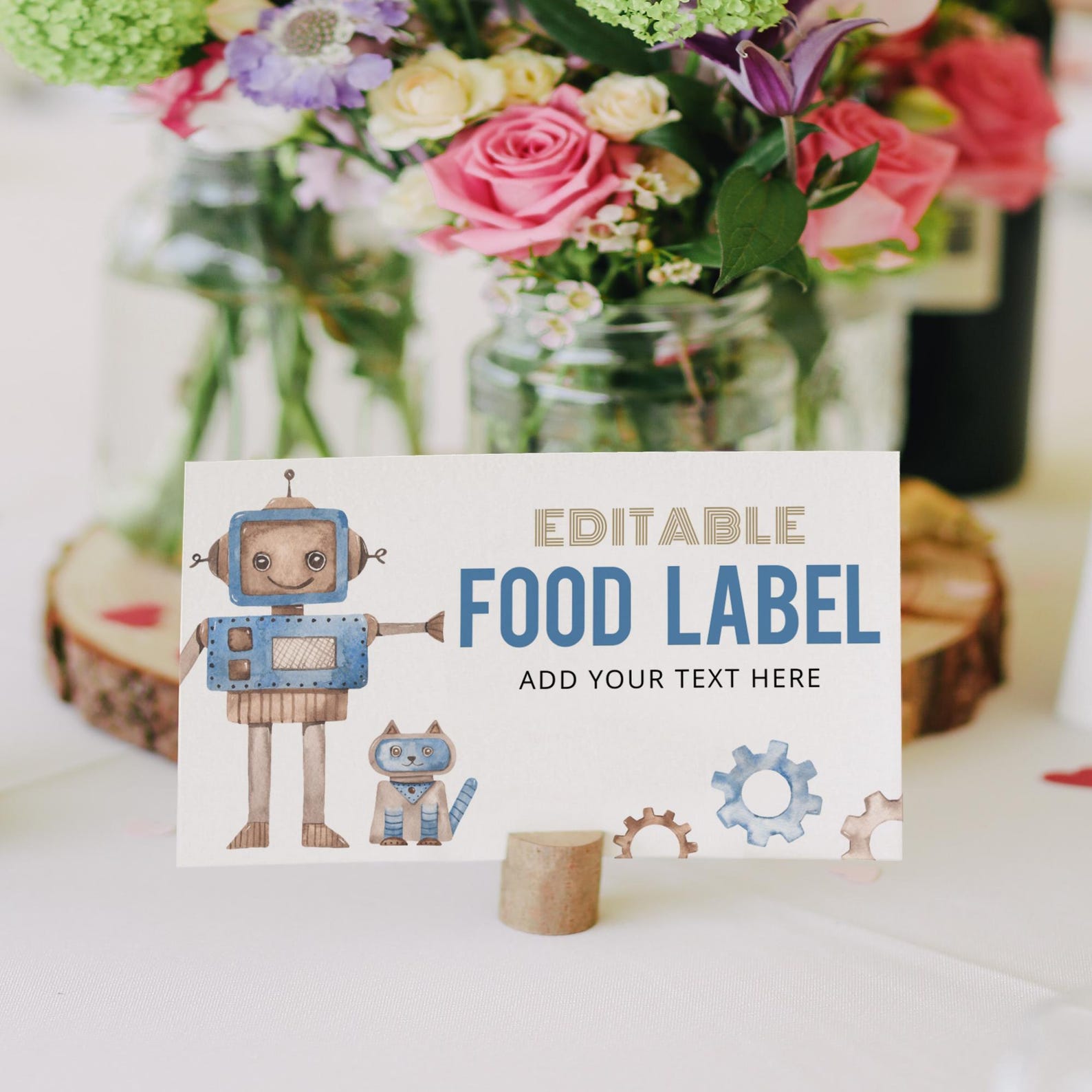 Editable Robot Birthday Food Labels, Robot Party Place Card, Robot ...