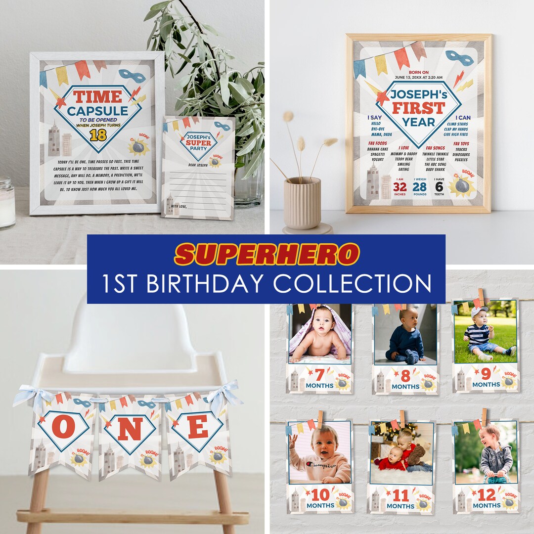 Editable Superhero 1st Birthday Bundle, Superhero Party Collection ...