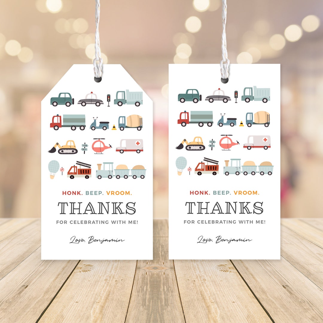 Editable Transportation Birthday Favor Tags, Minimalist Transportation ...