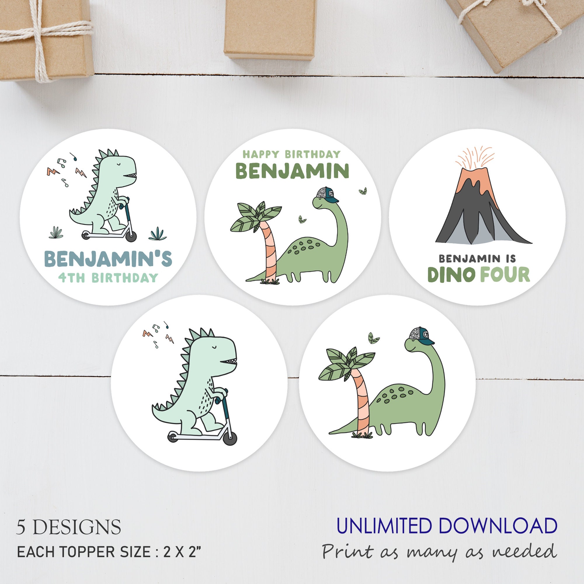 Editable Dinosaur Birthday Cupcake Toppers, Dinosaur Birthday Stickers ...