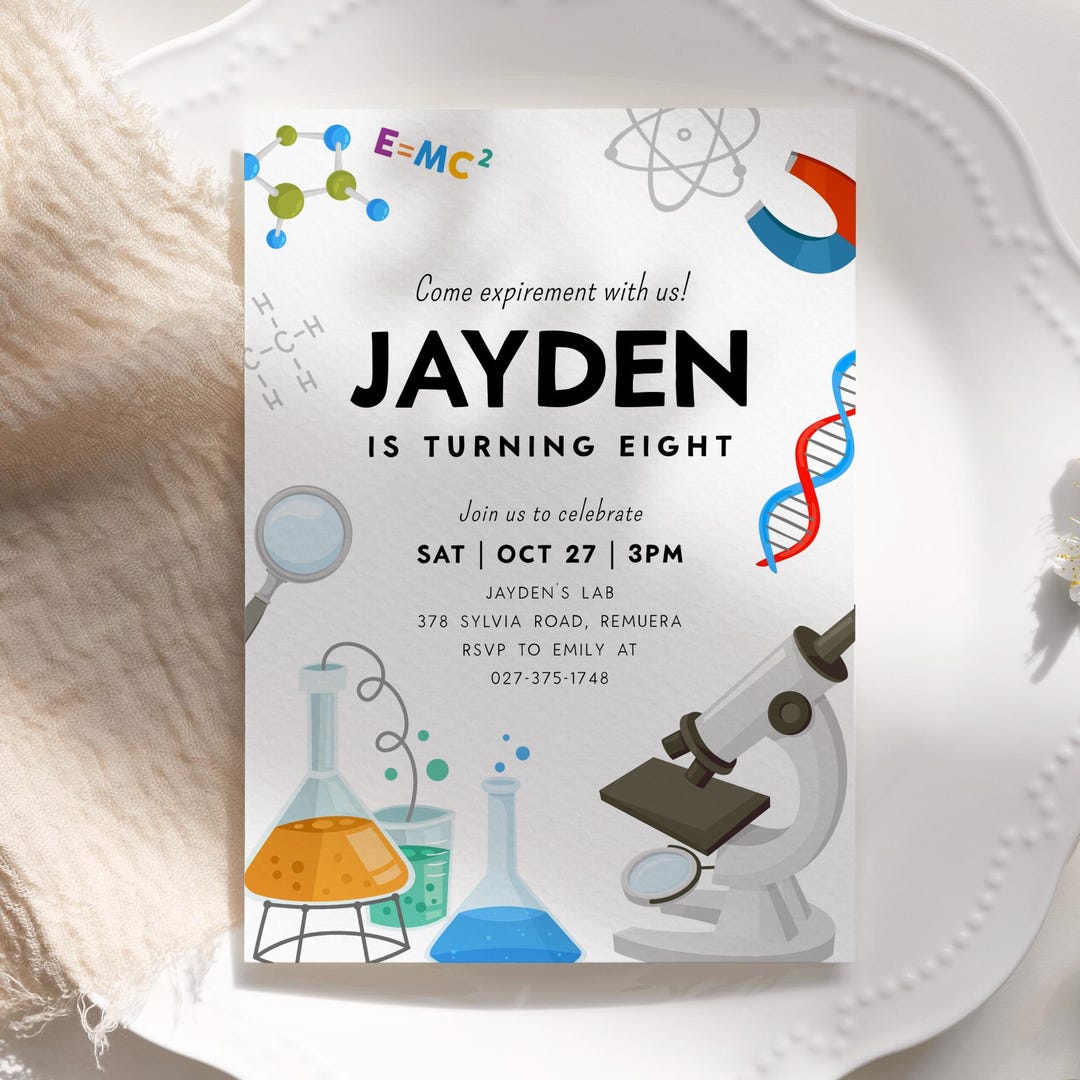 Science Birthday Party Invitation, Mad Scientist Party Invite, Science ...