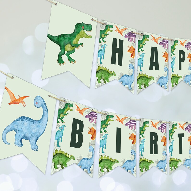 Dinosaur Happy Birthday Banner, Dino-mite Party Bunting Banner, Boy ...
