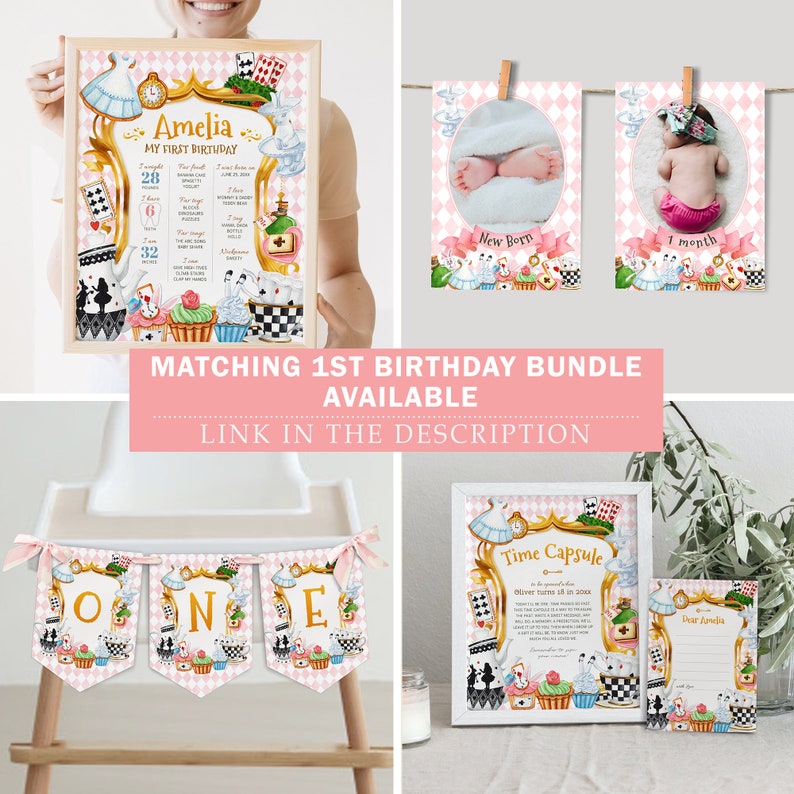 Editable Alice in Wonderland ONE High Chair Banner, Onederland Bunting ...