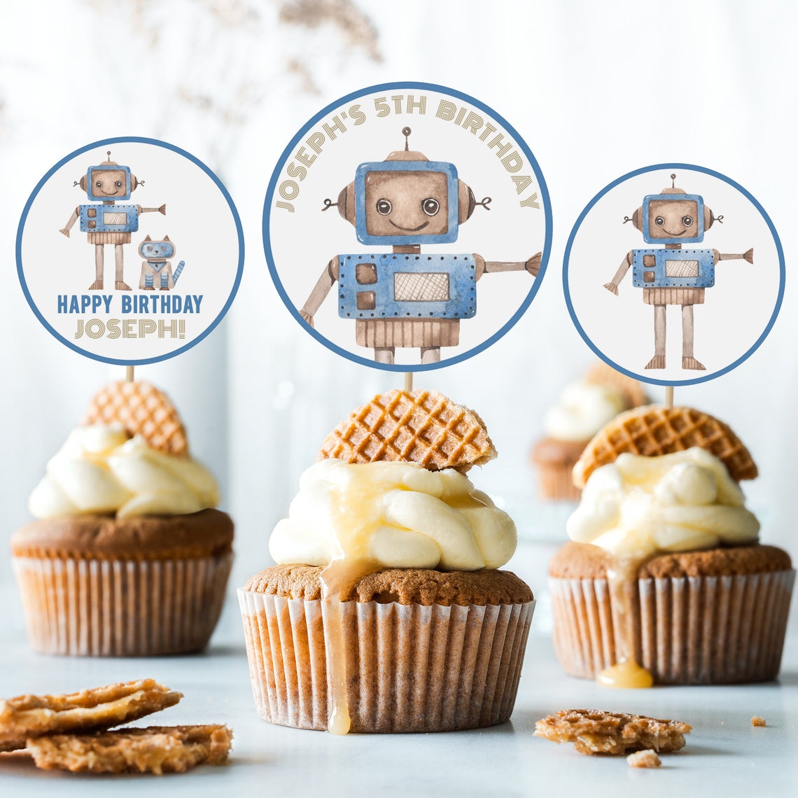 Editable Robot Cupcake Toppers Robot Favor Tags Robot - Etsy
