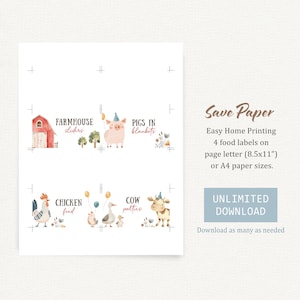 Farm Birthday Food Labels, Barnyard Party Folded Place Cards, Cute Farm ...