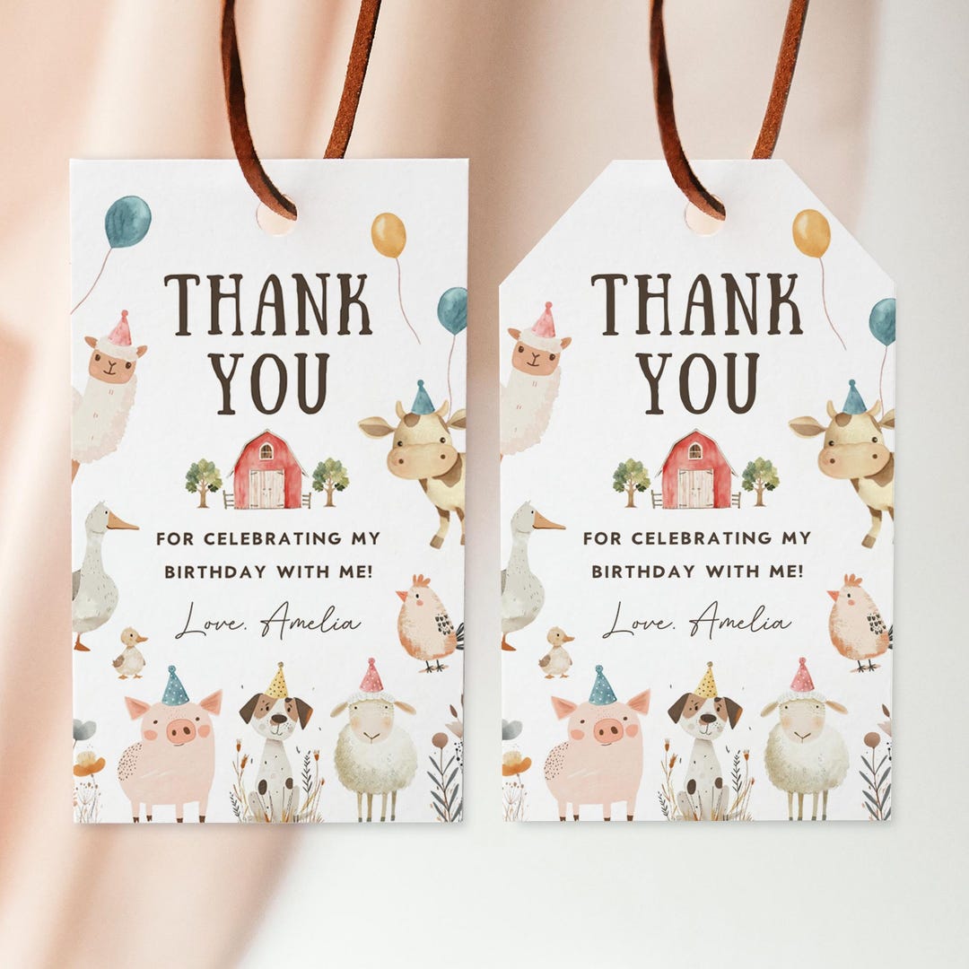Farm Birthday Favor Tags, Barnyard Party Gift Tags, Cute Farm Animals ...