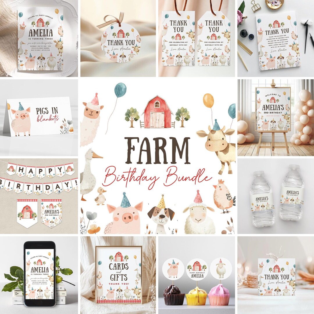 Farm Birthday Bundle, Barnyard Party Collection, Cute Farm Animals ...