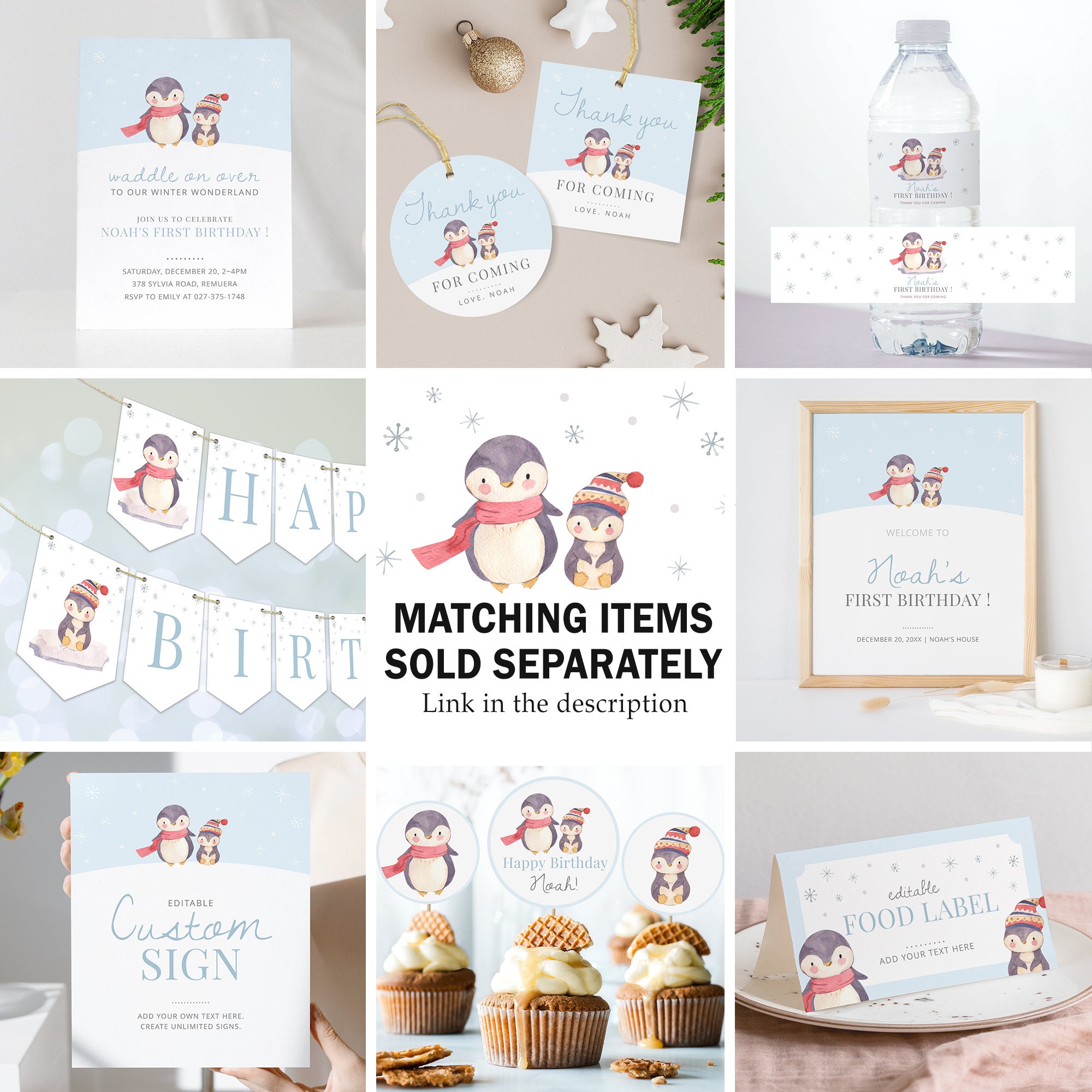 Editable Penguin Birthday Bundle Christmas Party Collection - Etsy