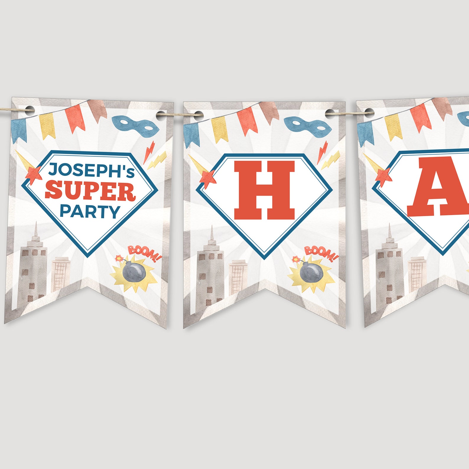 Editable Superhero Happy Birthday Banner, Superhero Party Bunting ...