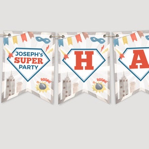 Editable Superhero Happy Birthday Banner, Superhero Party Bunting ...