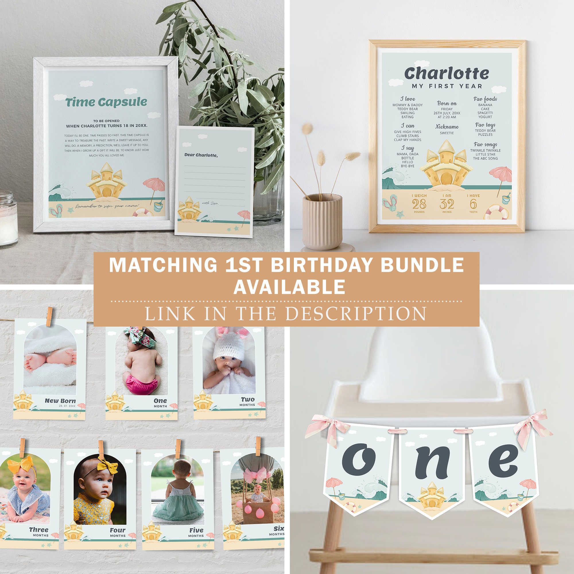 Editable Beach ONE High Chair Banner Summer Birthday Bunting - Etsy