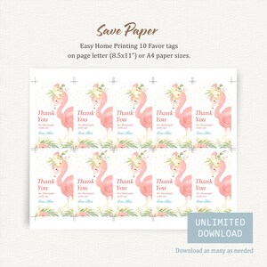 Flamingo Birthday Favor Tags, Summer Birthday Thank You Note, Pink Gift ...