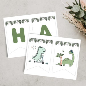 Editable Dinosaur Happy Birthday Banner, Dinosaur Party Bunting Banner ...