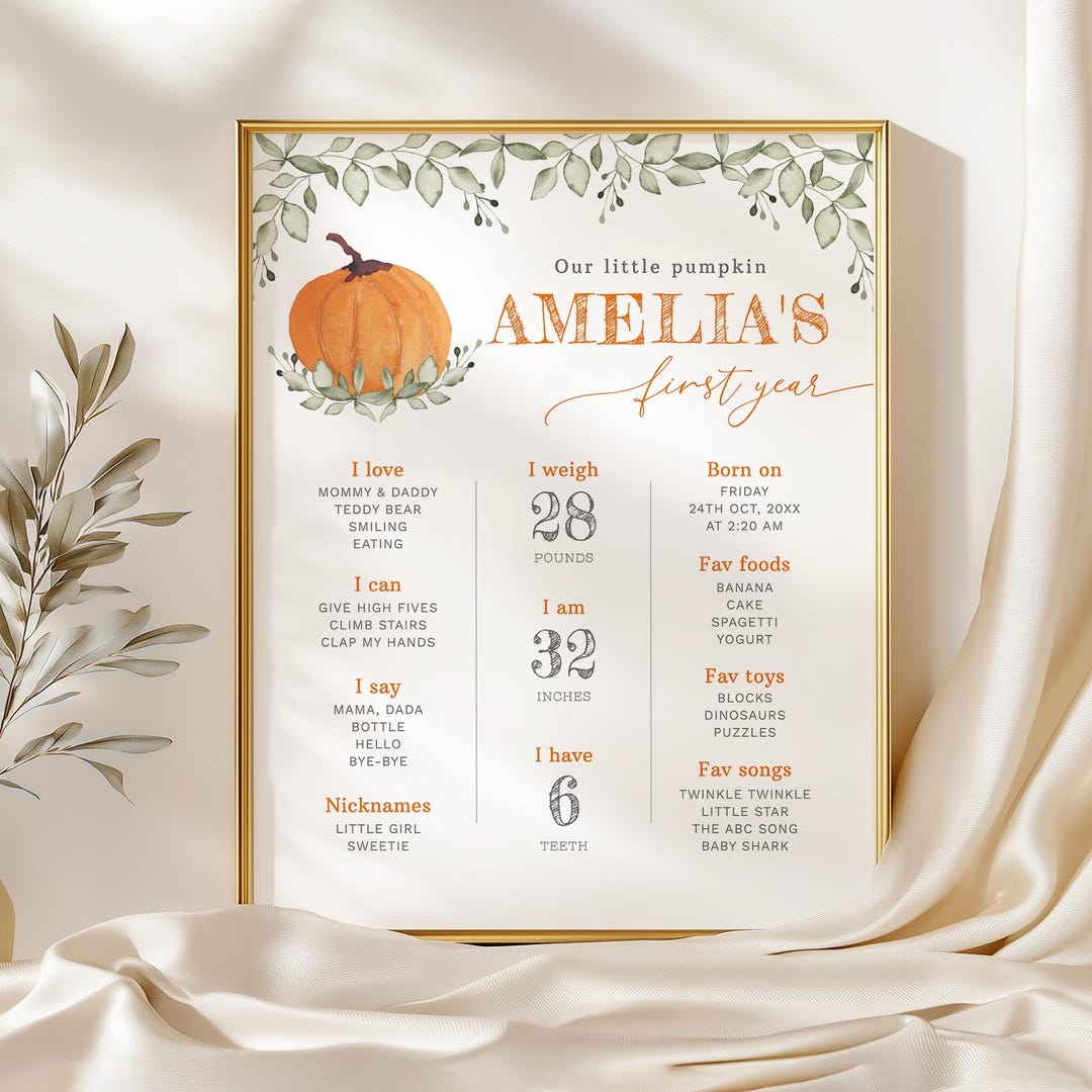 Editable Pumpkin Milestone Sign, Minimalist Fall Birthday Milestone ...