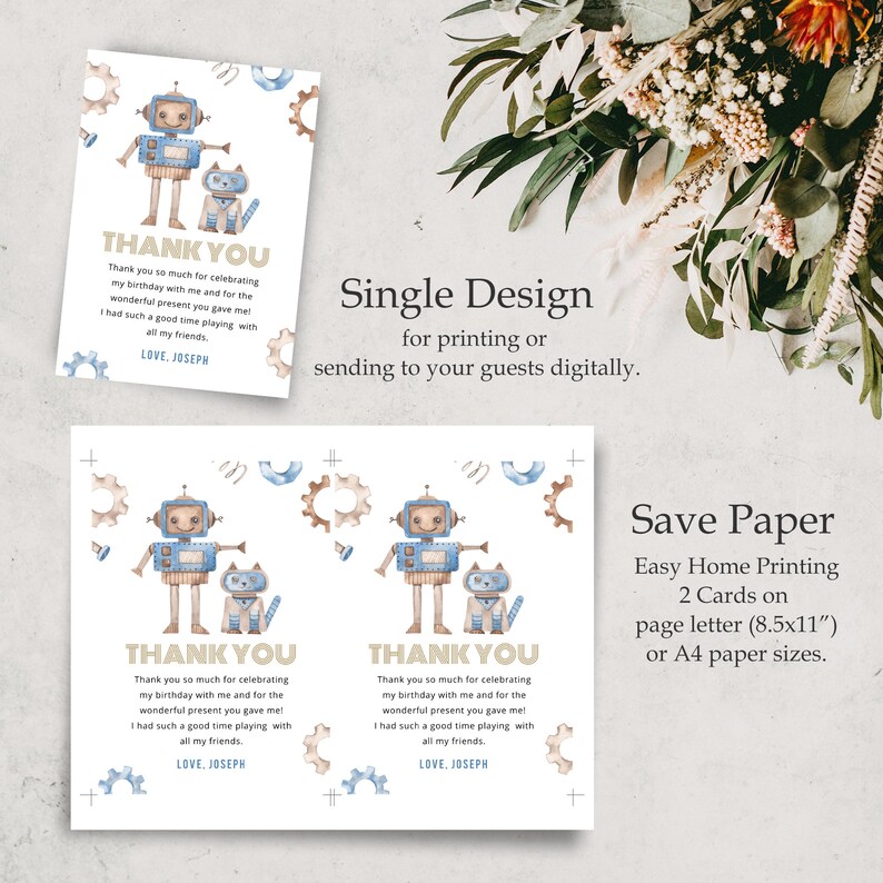 Editable Robot Party Thank You Card Robot Birthday Thank You - Etsy