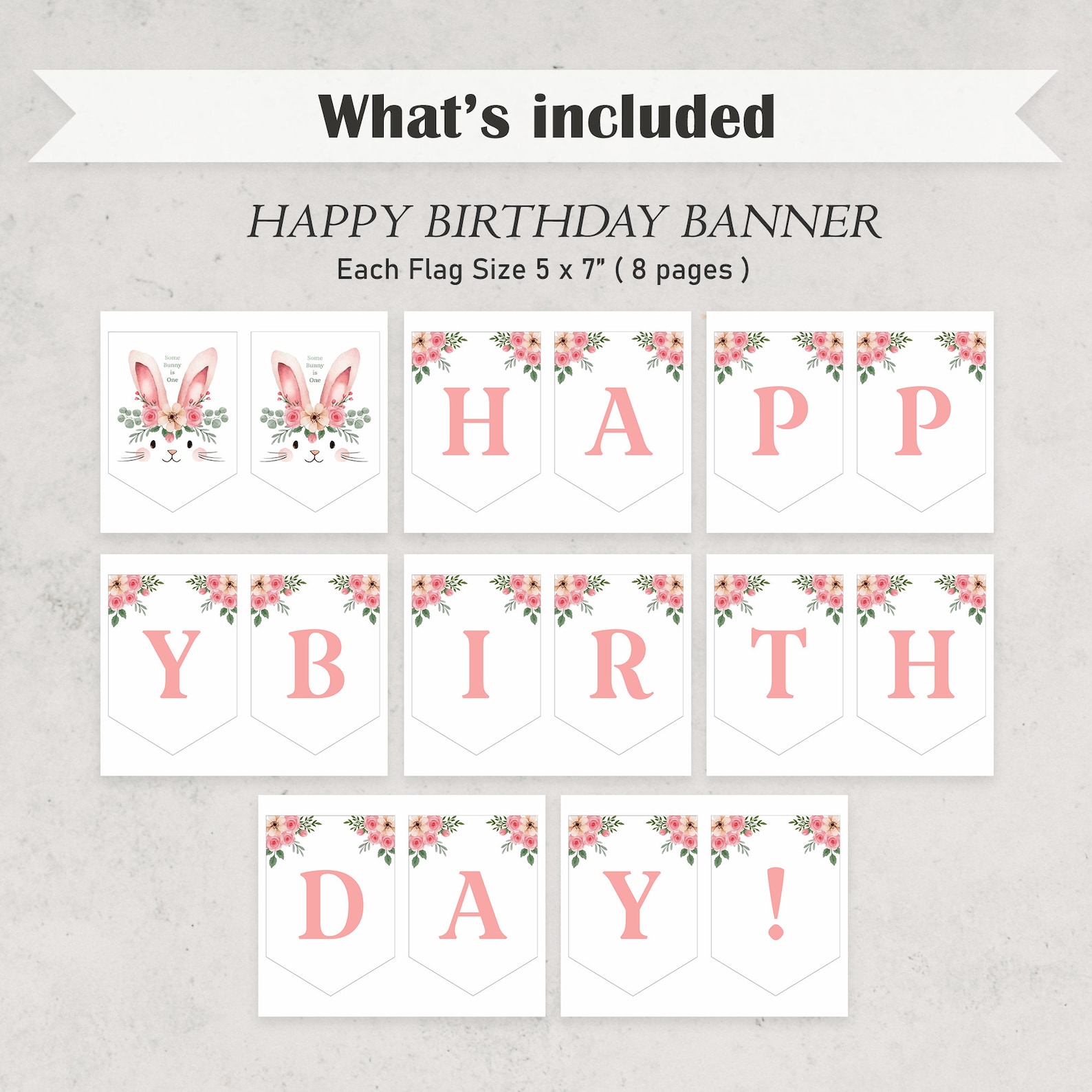 Editable Bunny Happy Birthday Banner, Pink Rabbit Bunting Banner, Girl ...