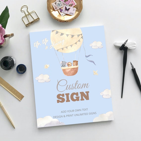 EDITABLE Hot Air Balloon Party Custom Sign Printable Cute - Etsy New ...