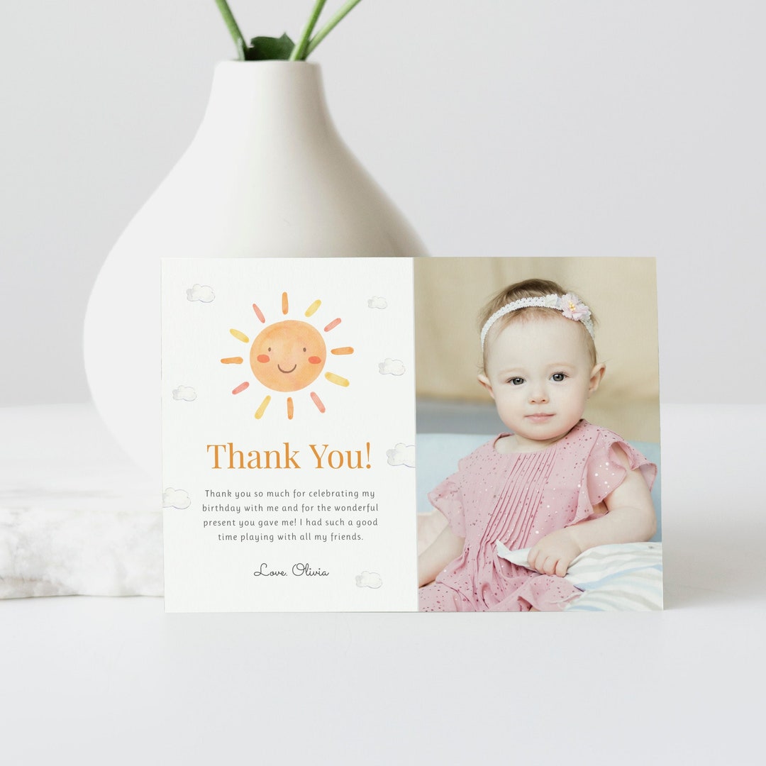 Editable Sunshine Thank You Card With Photo, First Trip Around the Sun ...