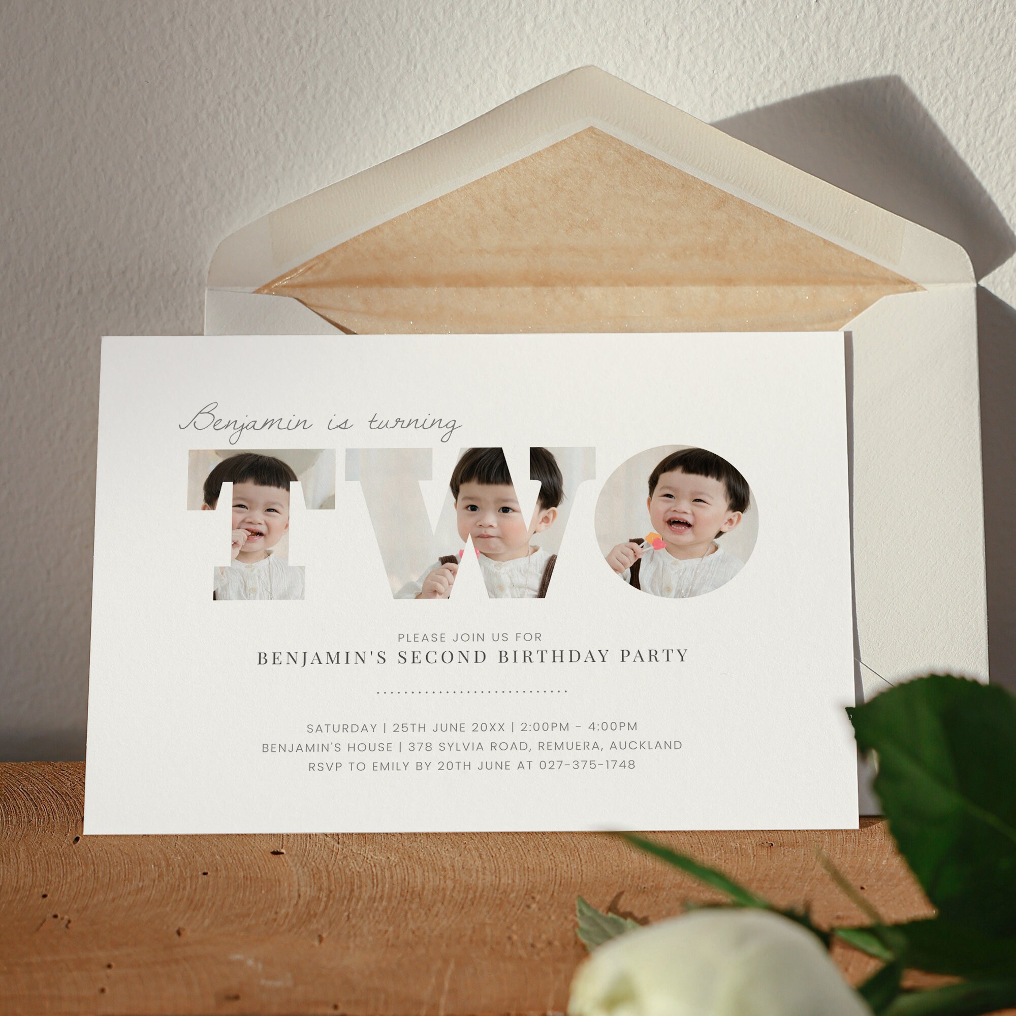 Editable TWO Photo Invitation Modern Birthday Invite - Etsy