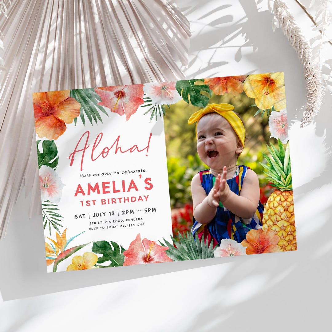Luau Birthday Photo Invitation, Tropical Summer Birthday Invite ...