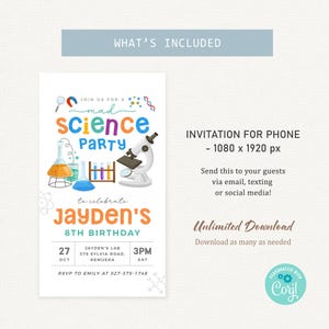 Editable Science Birthday Party E-invite, Mad Scientist Party ...